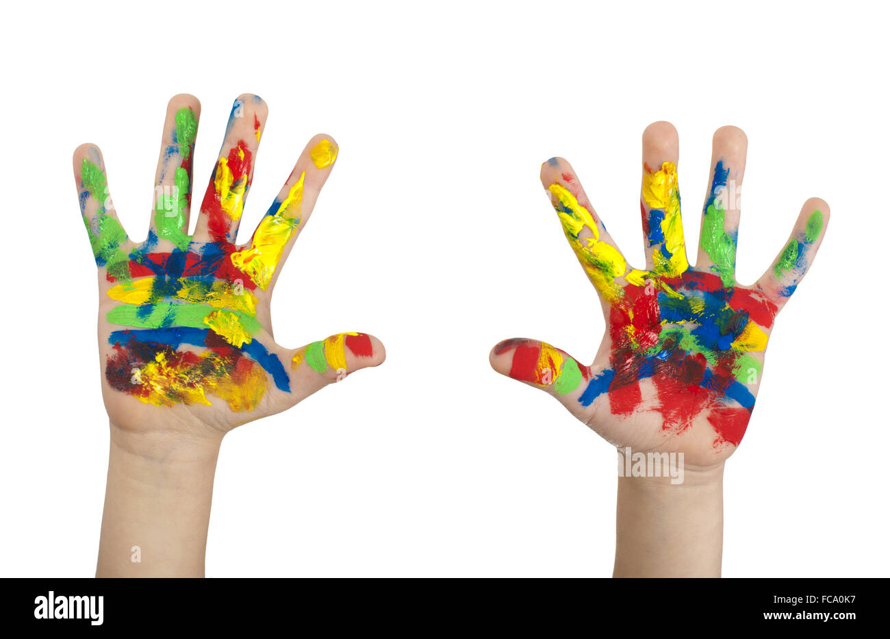 Boy hands painted with colorful paint Stock Photo - Alamy