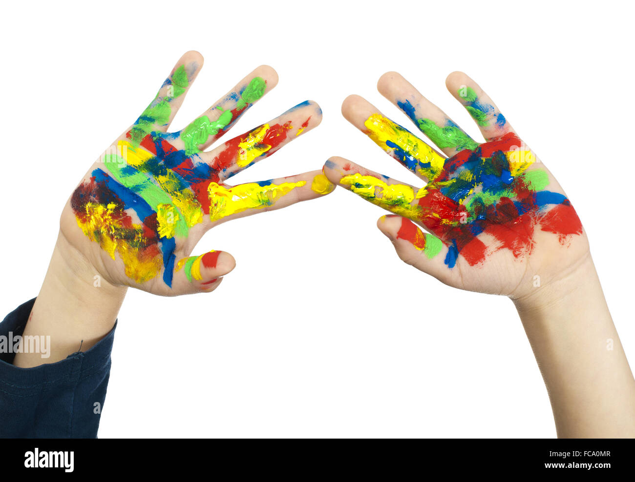 Boy hands painted with colorful paint Stock Photo - Alamy
