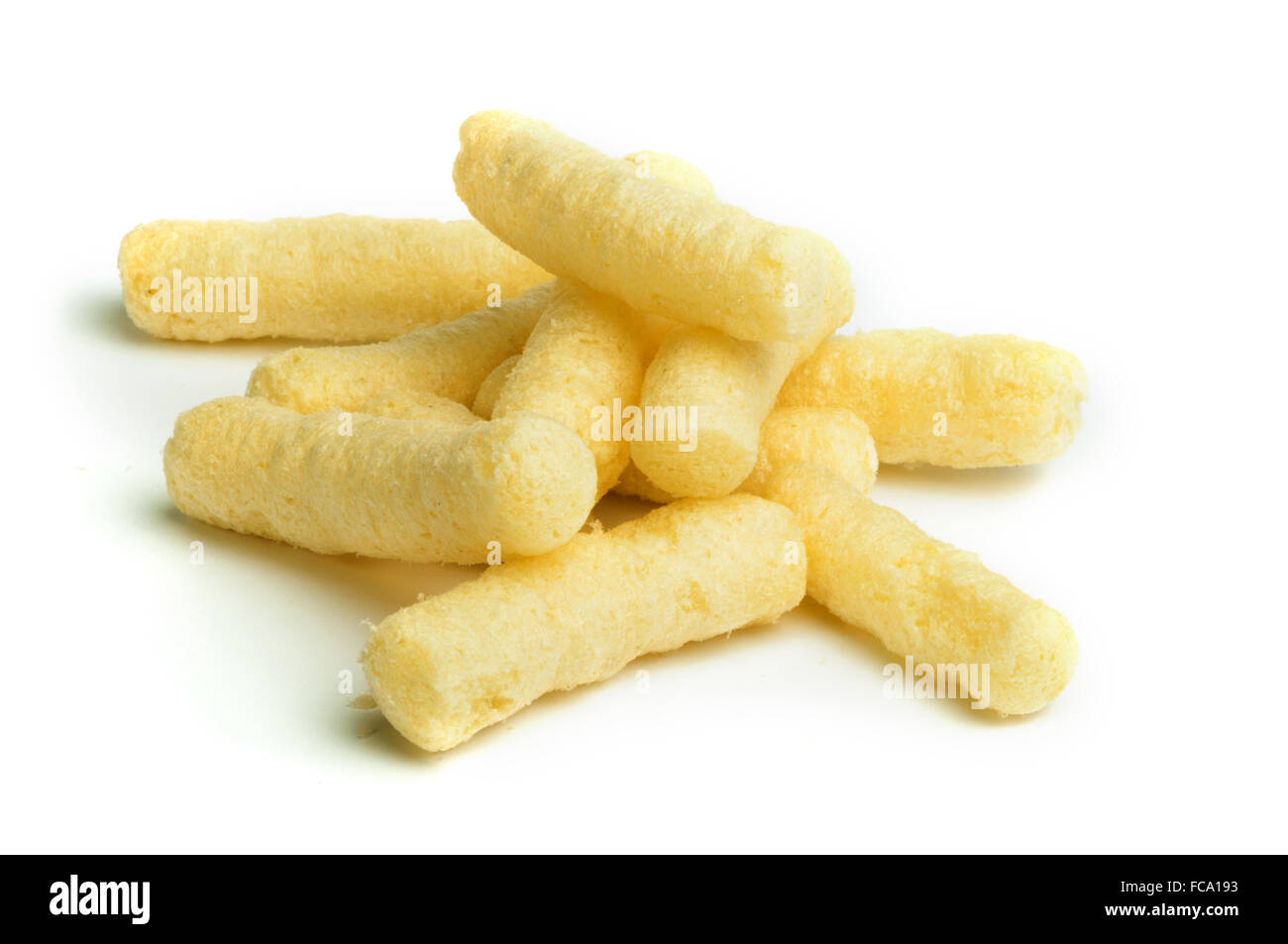 Corn snacks white isolated Stock Photo - Alamy