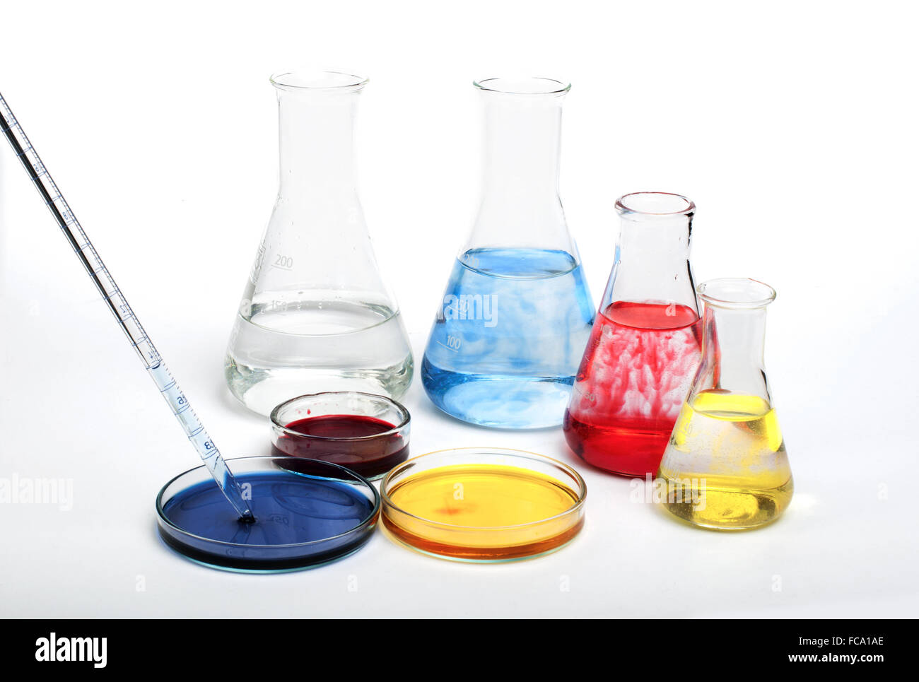 Laboratory equipment and color chemicals Stock Photo - Alamy