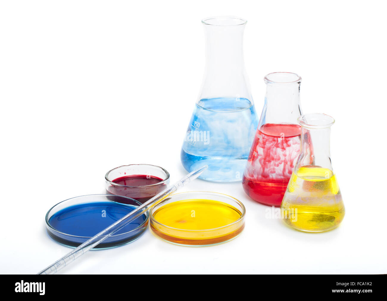 Laboratory equipment and color chemicals Stock Photo - Alamy