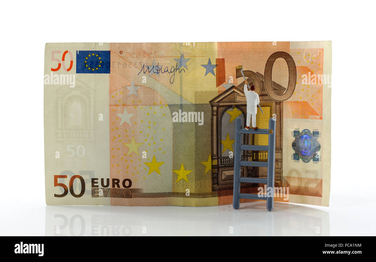 painting the fifty euro bank note by little people Stock Photo - Alamy