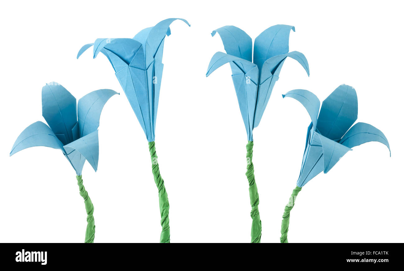 Origami blue flowers white isolated Stock Photo - Alamy