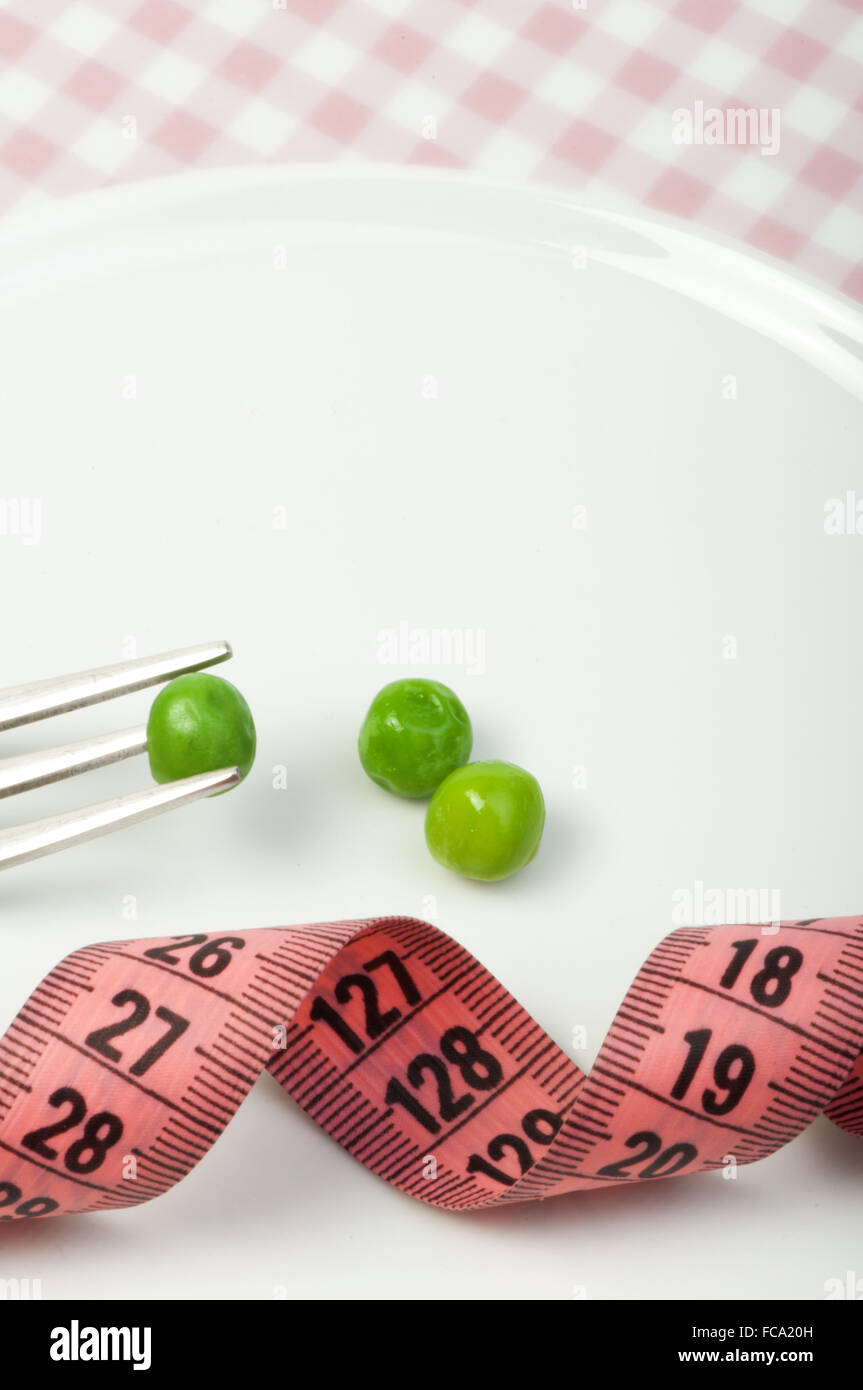 Plate with peas and centimeter measure Stock Photo - Alamy