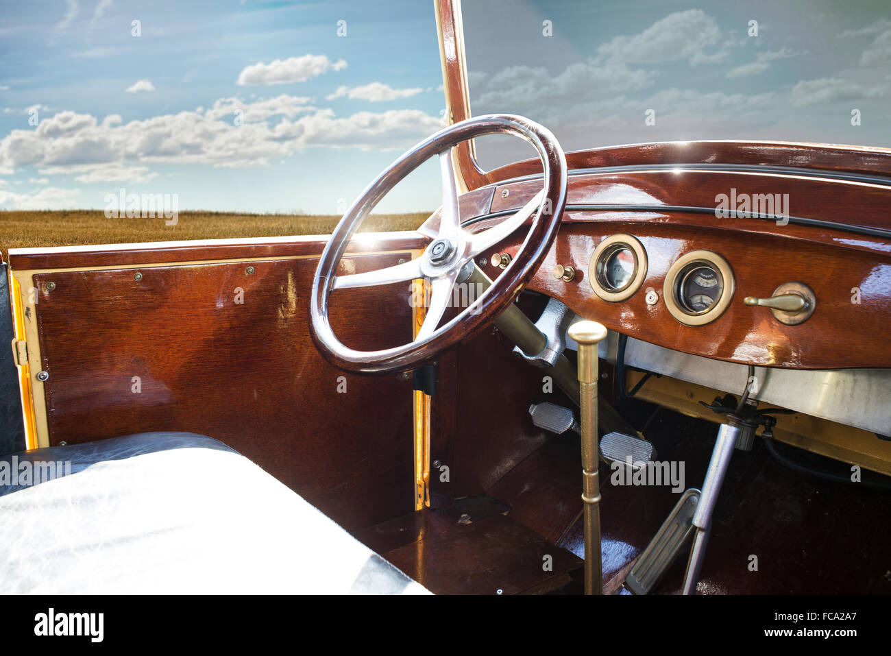 Vintage retro car interior Stock Photo - Alamy