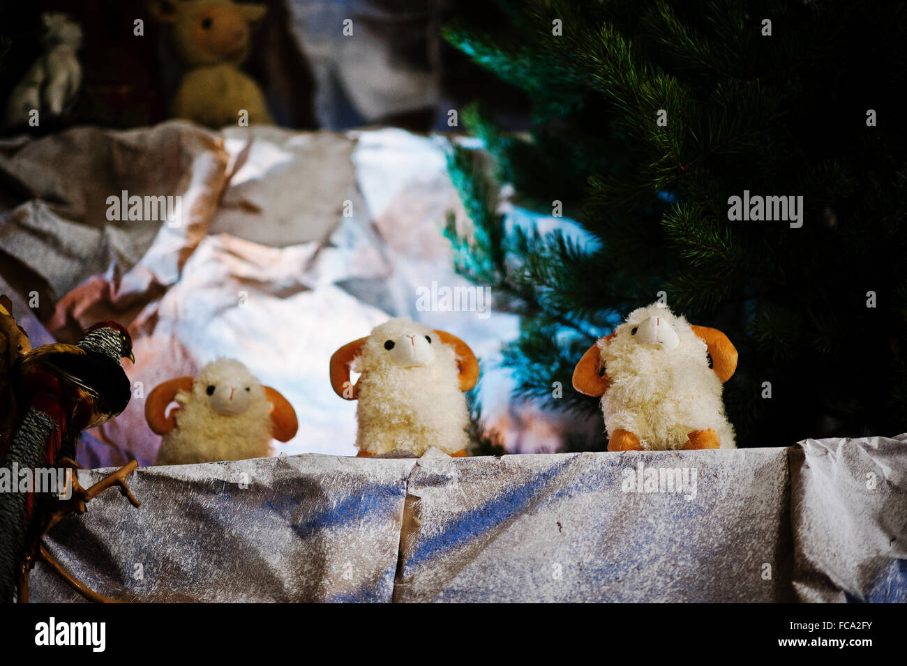 Very large christmas nativity crib. Toy sheep Stock Photo - Alamy