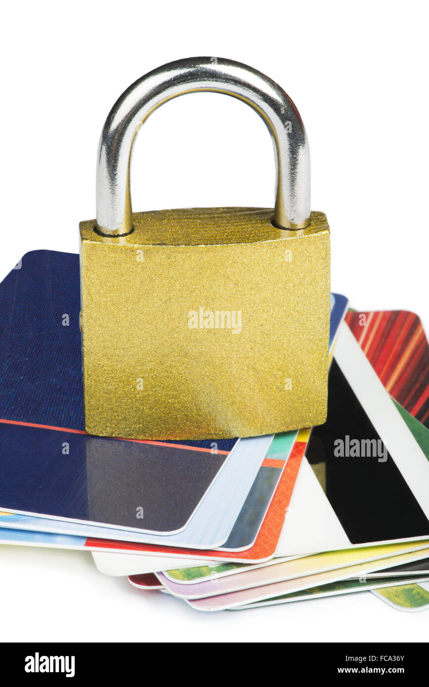 Grey locked padlock and credit cards Stock Photo - Alamy