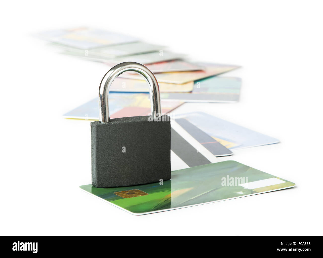 Grey locked padlock and credit cards Stock Photo - Alamy
