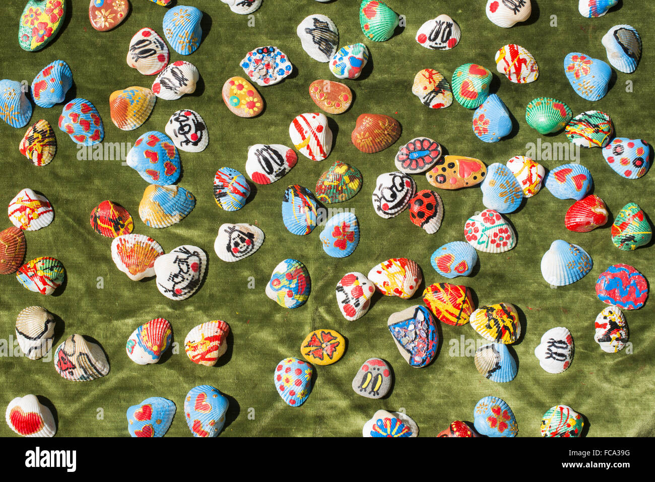 Clam shells souvenirs. Painted figures Stock Photo - Alamy