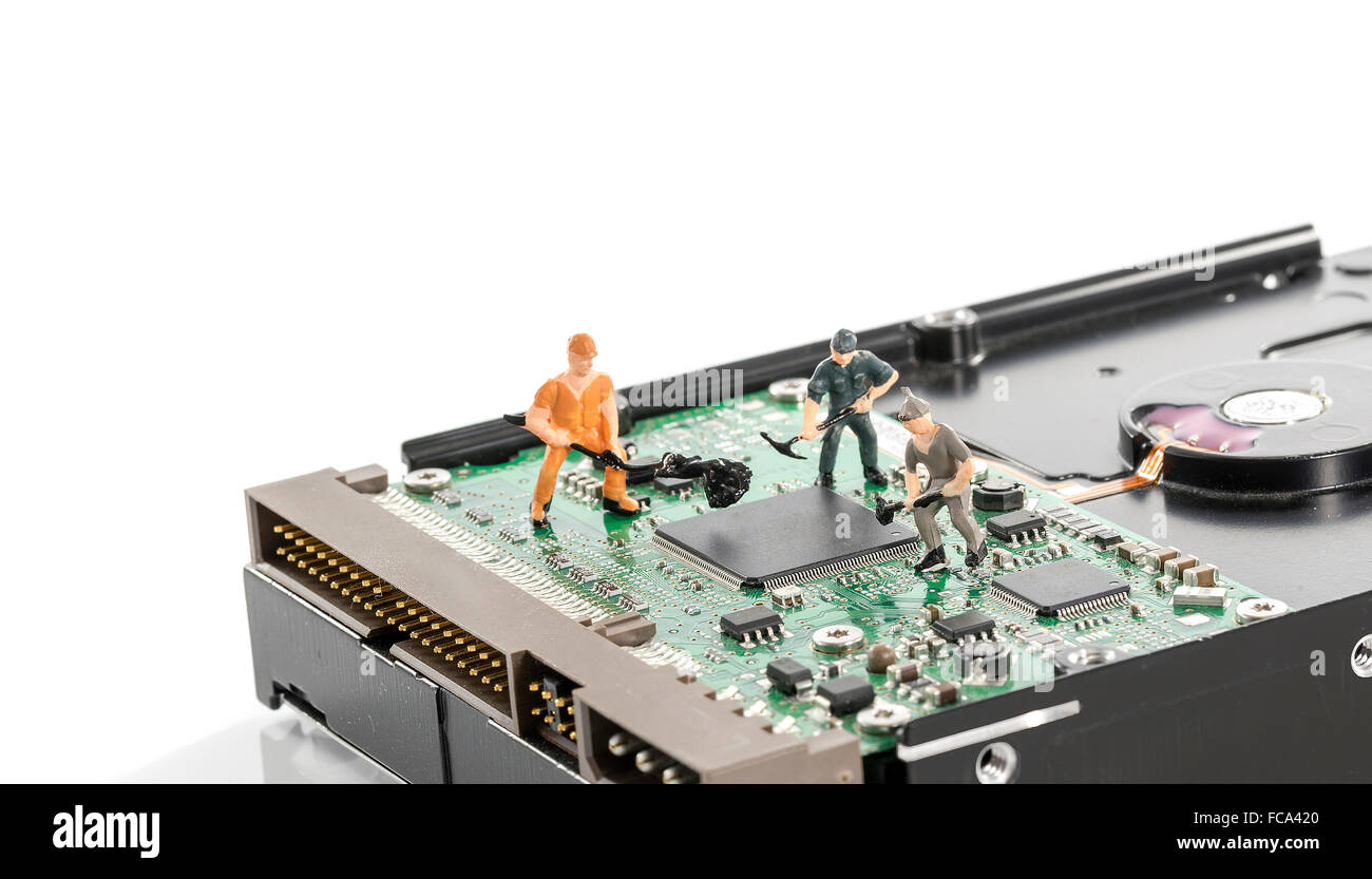 puppets busy with hardware computer elements repair or format harddisk ...