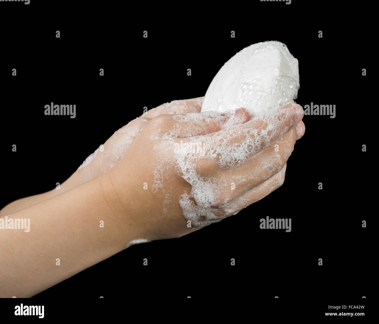 Lathered hands and soap Stock Photo - Alamy