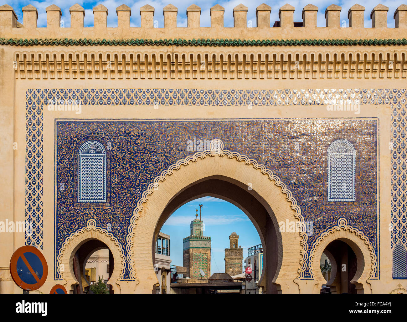 Bab Bou Jeloud. The blue gate is a gate to ancient Fez El Bali Medina ...