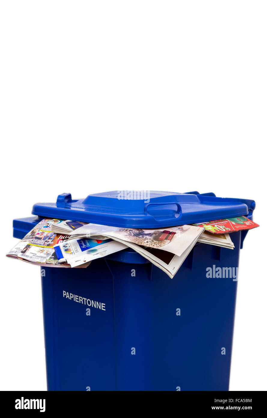 Blue waste paper recycling bin Stock Photo - Alamy