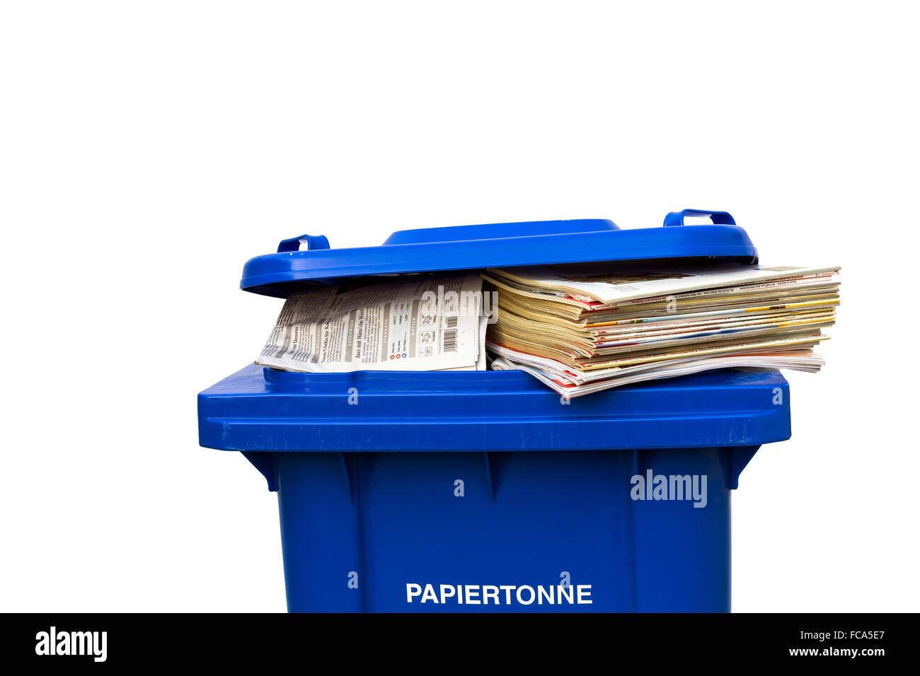Blue waste paper recycling bin Stock Photo - Alamy