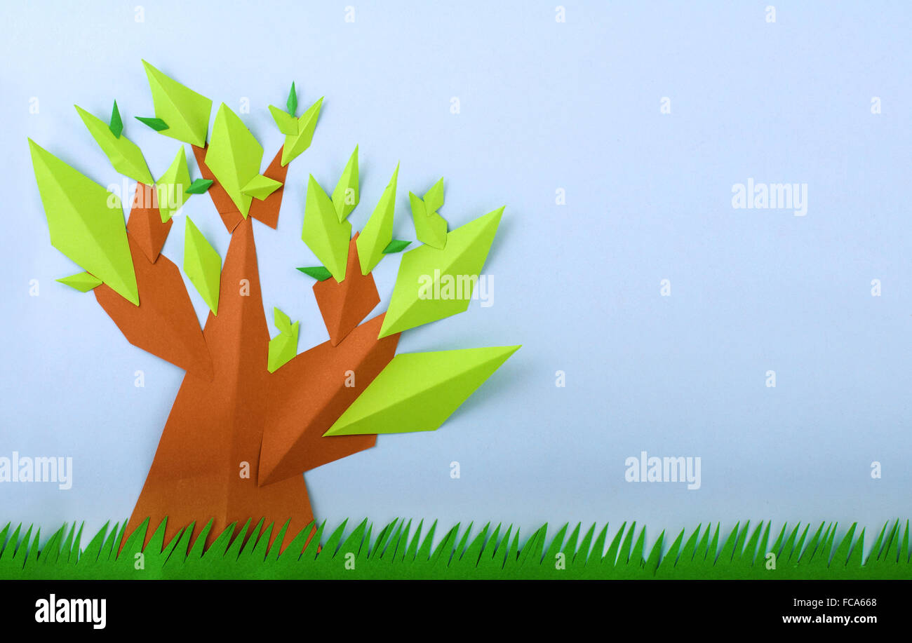 Summer view green tree paper made Stock Photo - Alamy