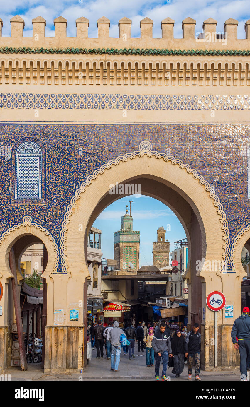 Bab Bou Jeloud. The blue gate is a gate to ancient Fez El Bali Medina ...