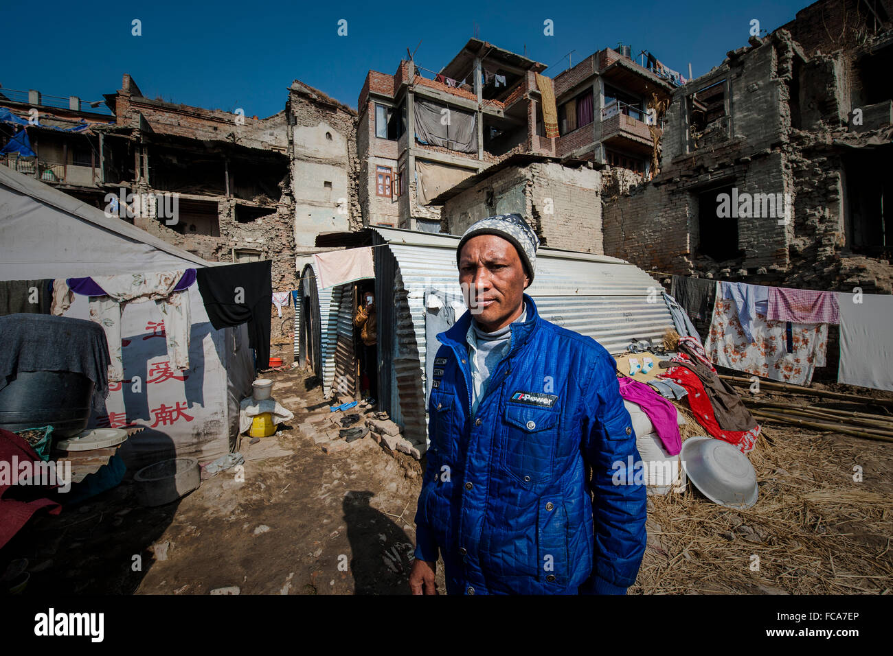 Nepal, Bhaktapur, one year after the earthquake, refugee camp Stock ...