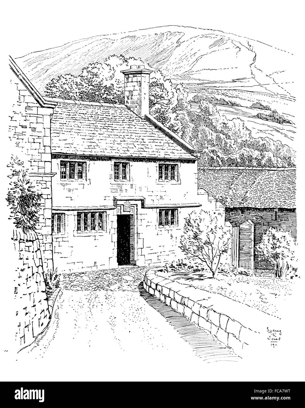 UK, England, Lancashire, Abbeystead Estate Houses in 1911, line ...