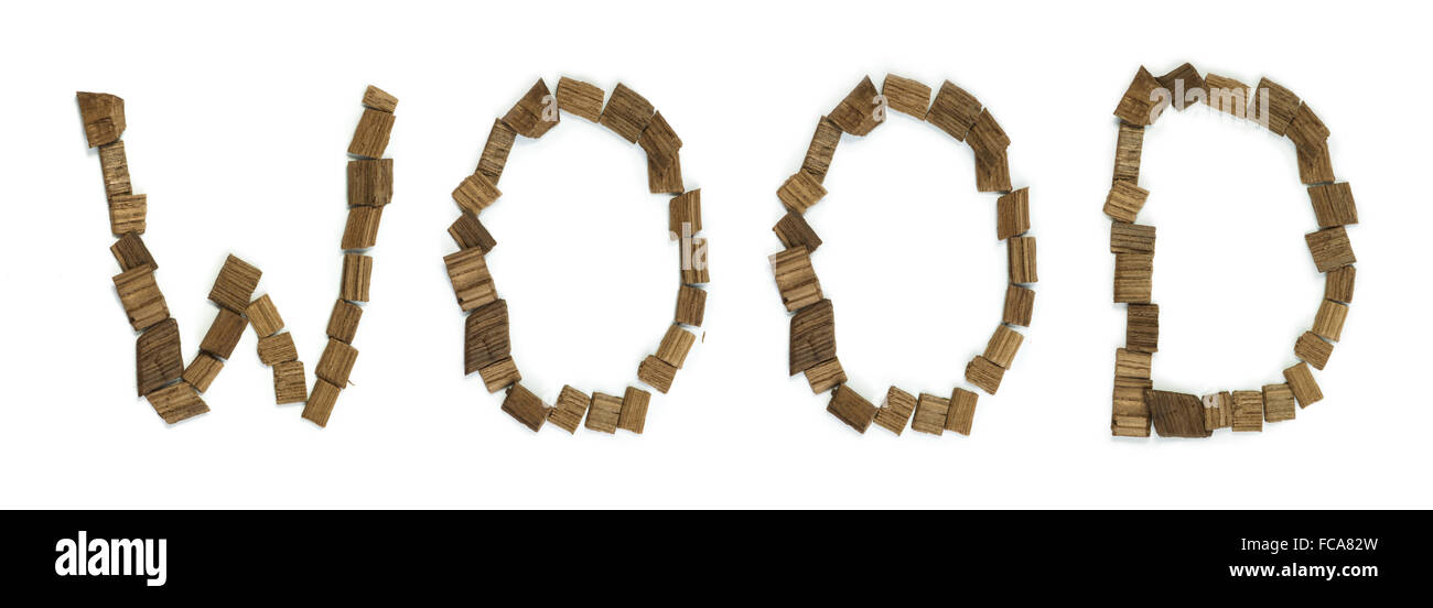 Word Wood of Wooden pieces Stock Photo - Alamy