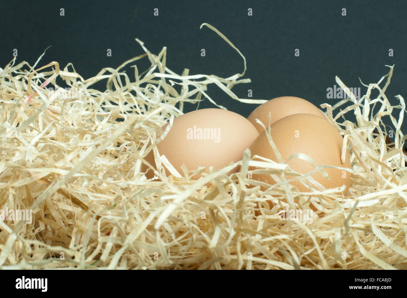Raw eggs in straw Stock Photo - Alamy