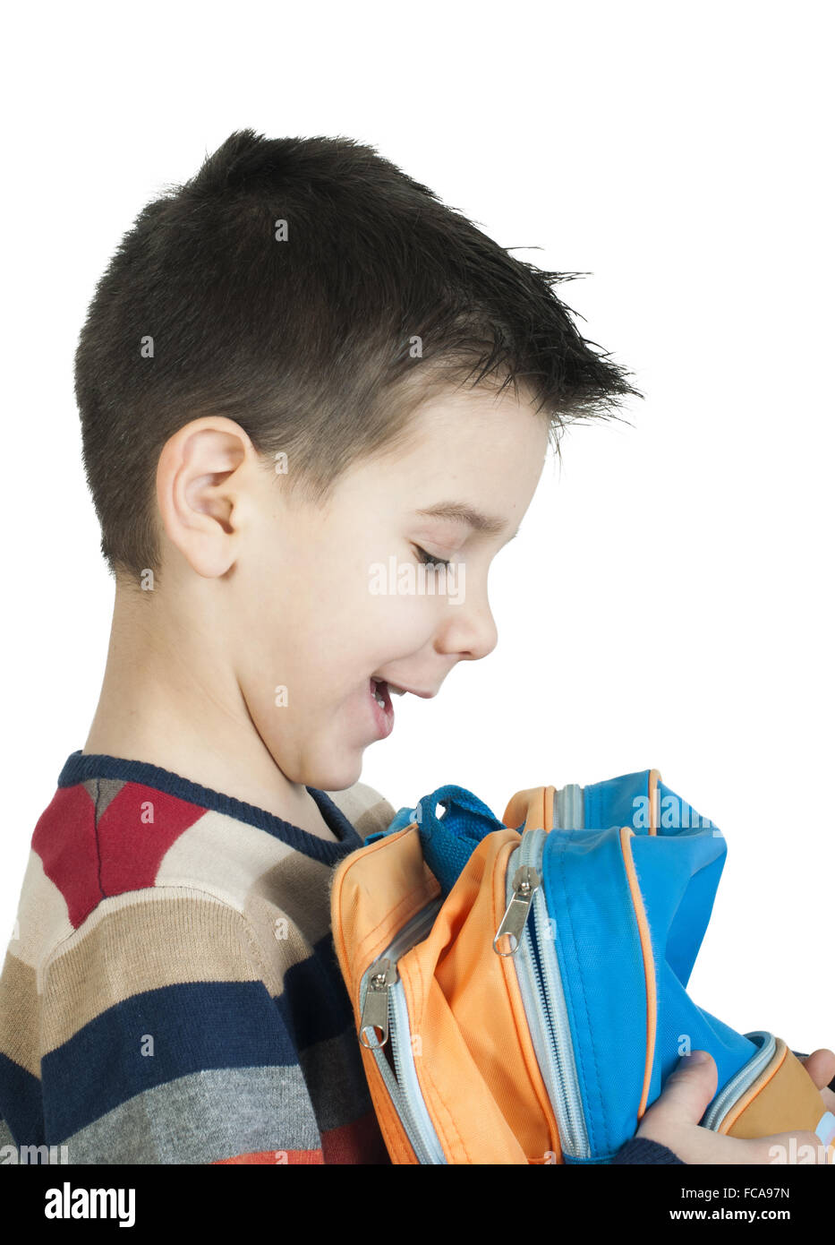 Boy with schoolbag Stock Photo - Alamy