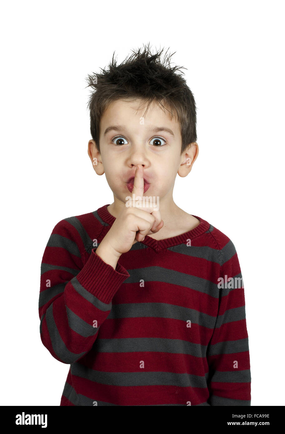 Little boy showing silence Stock Photo - Alamy