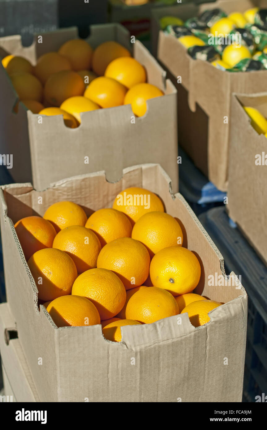 Boxes of oranges hi-res stock photography and images - Alamy