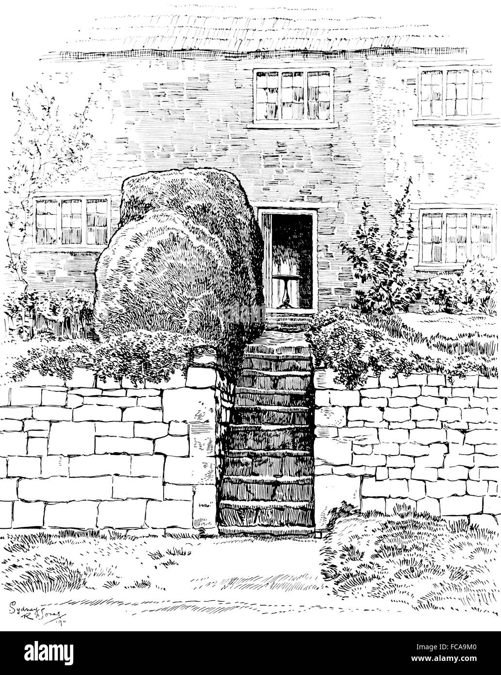 UK, England, Dorsetshire, Nether Compton, topiary in cottage garden ...