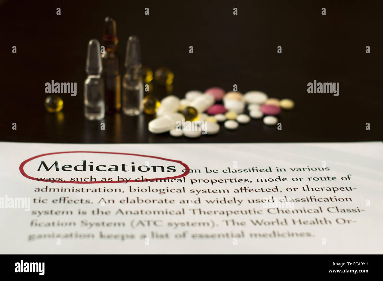 Drugs and paper with text medications Stock Photo - Alamy