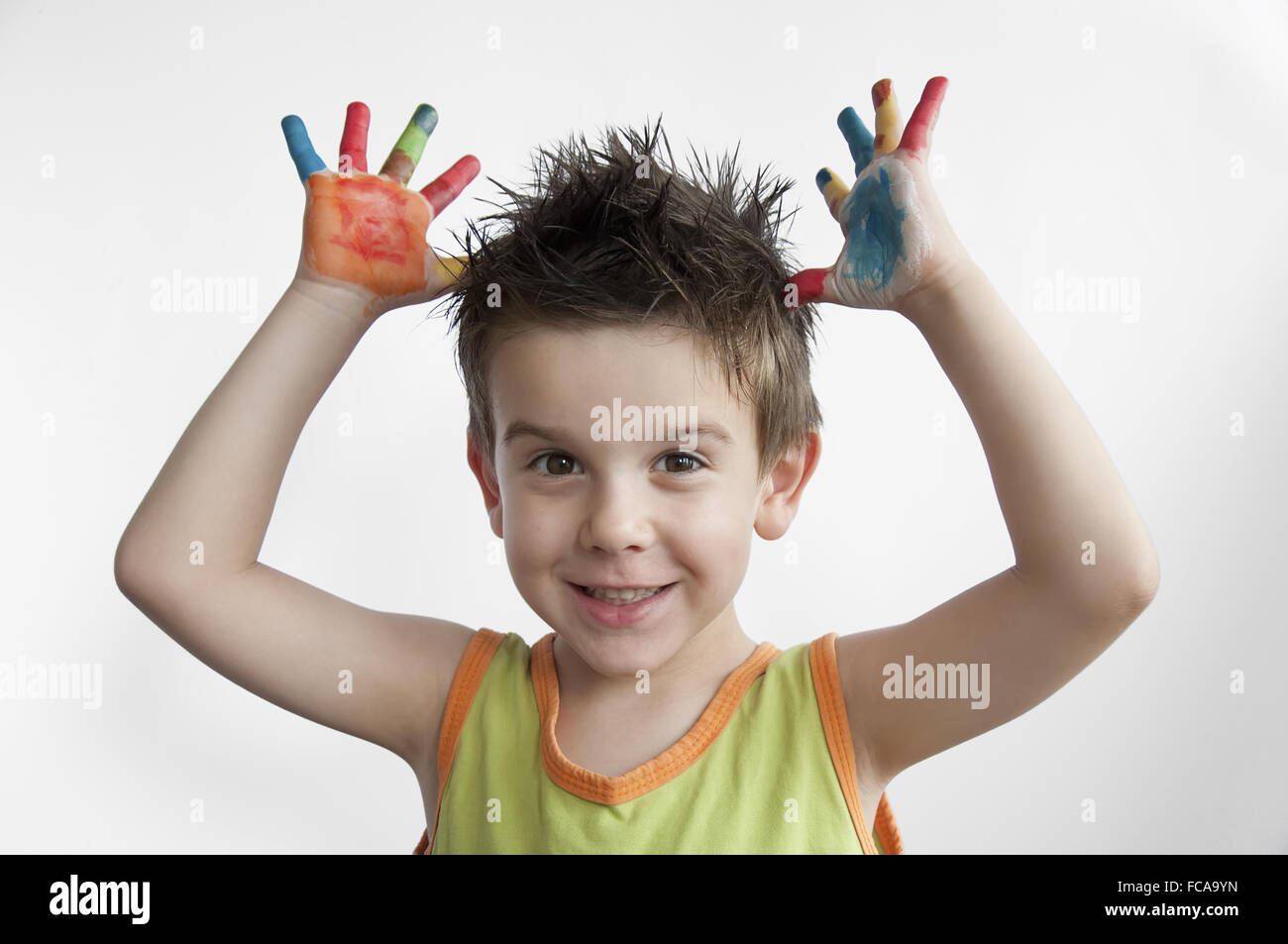 Children colored hands. Little boy hands Stock Photo - Alamy