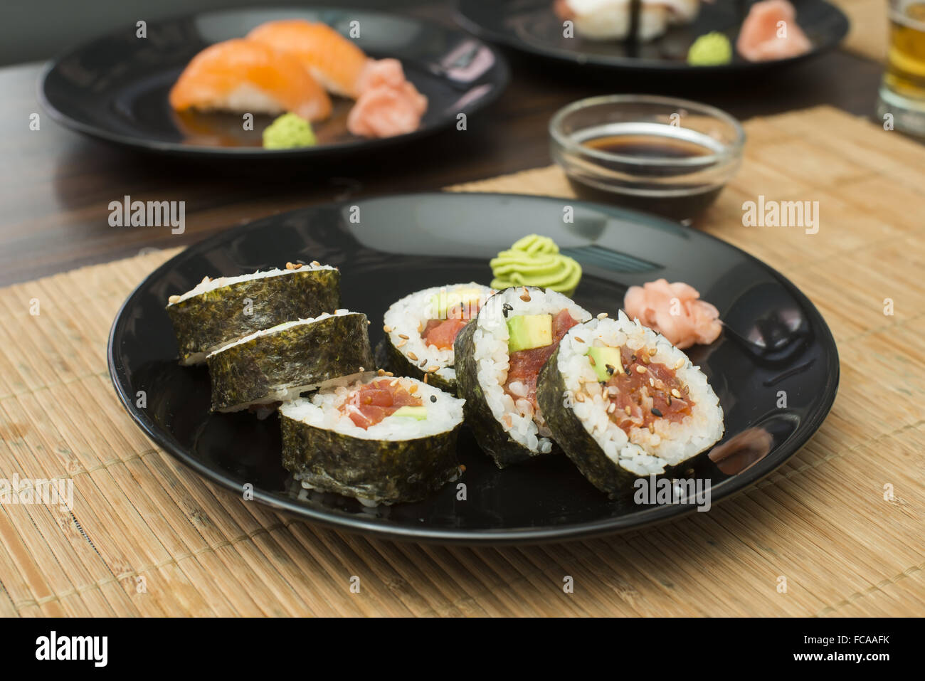 Sushi in sushi bar Stock Photo - Alamy