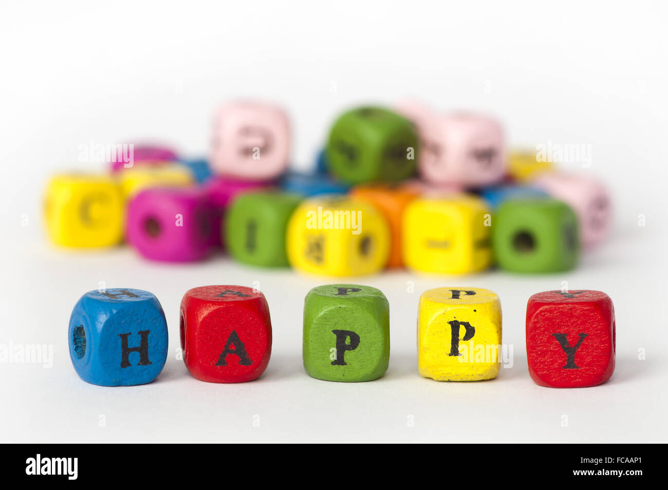 Text happy of colorful cubes Stock Photo - Alamy