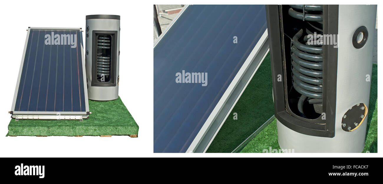 Solar batteries and heater Stock Photo - Alamy