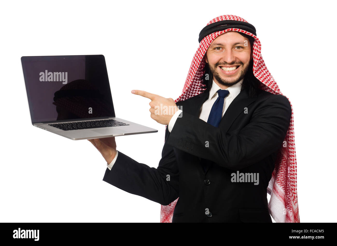 Arab businessman with computer on white Stock Photo - Alamy
