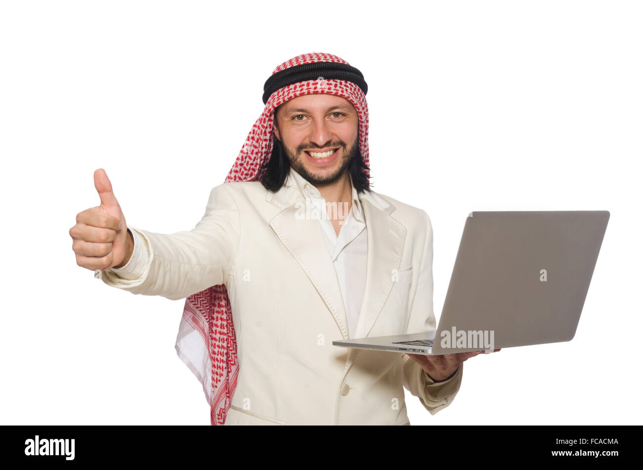 Arab businessman with computer on white Stock Photo - Alamy