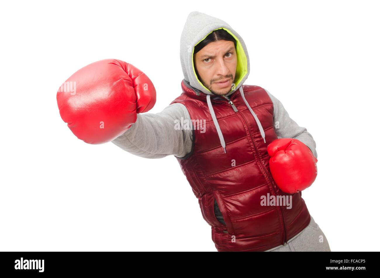 Man wearing boxing gloves isolated on white Stock Photo - Alamy