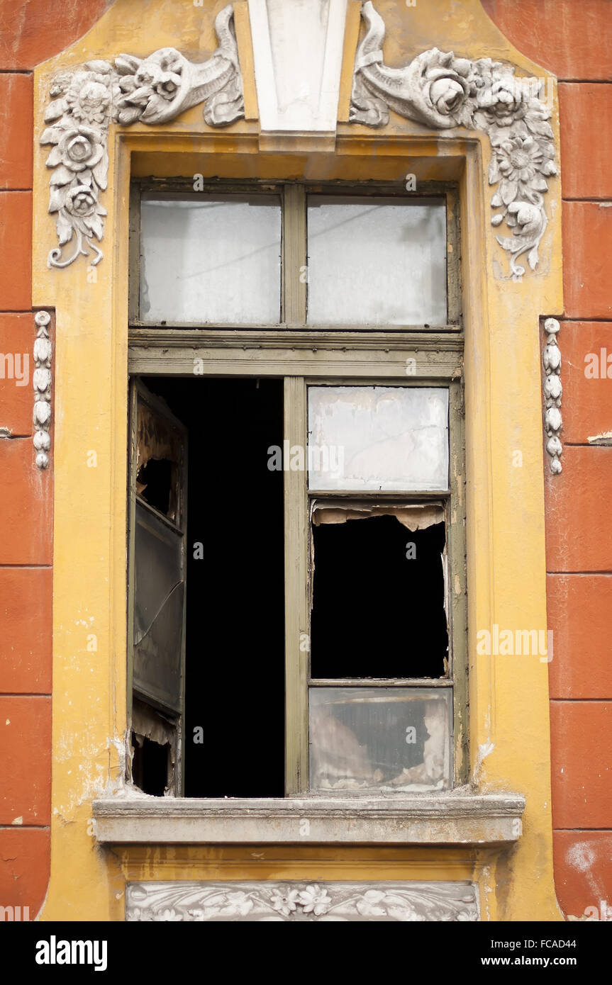 Old window with broken glass Stock Photo - Alamy