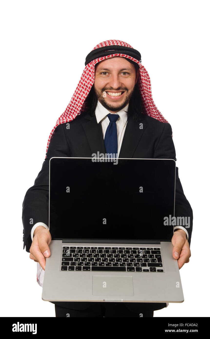 The arab businessman with computer on white Stock Photo - Alamy