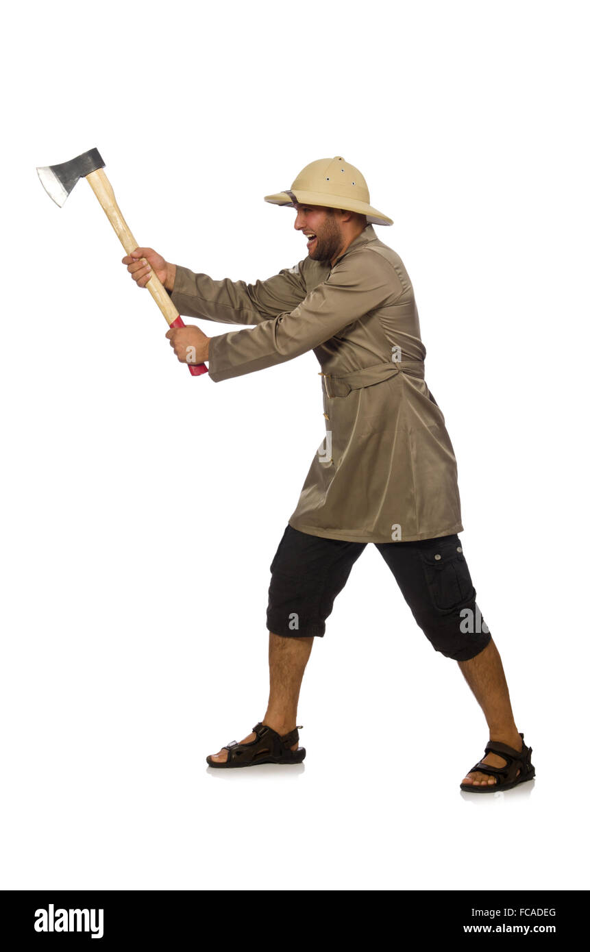 Man with axe isolated on white Stock Photo - Alamy