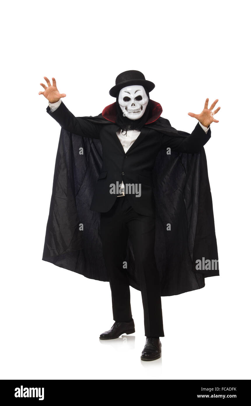 Man with scary mask isolated on white Stock Photo - Alamy