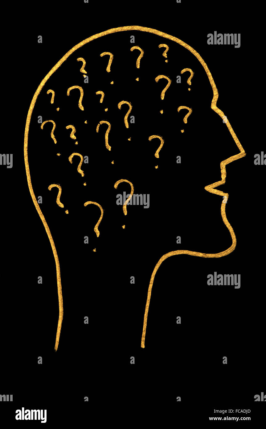 Head and question symbols inside Stock Photo - Alamy