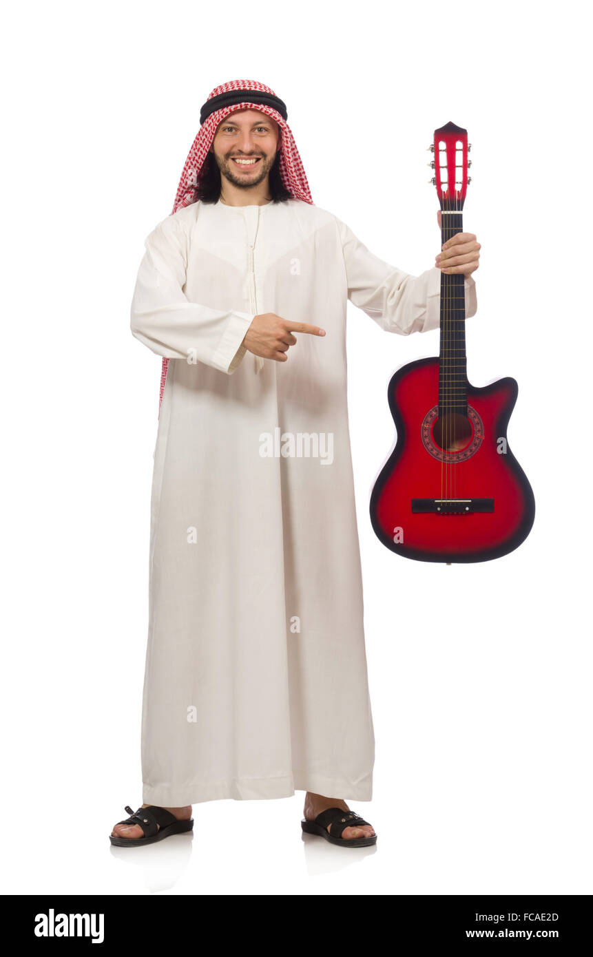The arab man playing isolated on white Stock Photo - Alamy