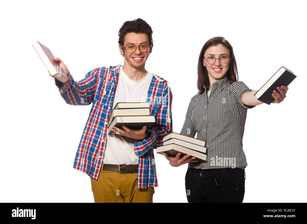 The pair of students isolated on white Stock Photo - Alamy