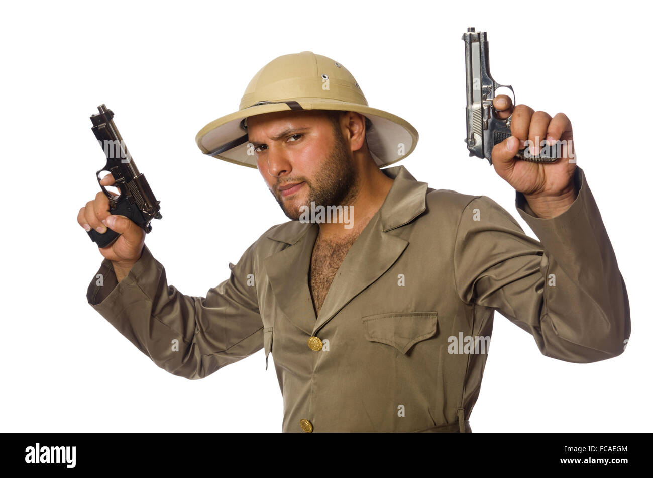 Man with gun isolated on white Stock Photo - Alamy