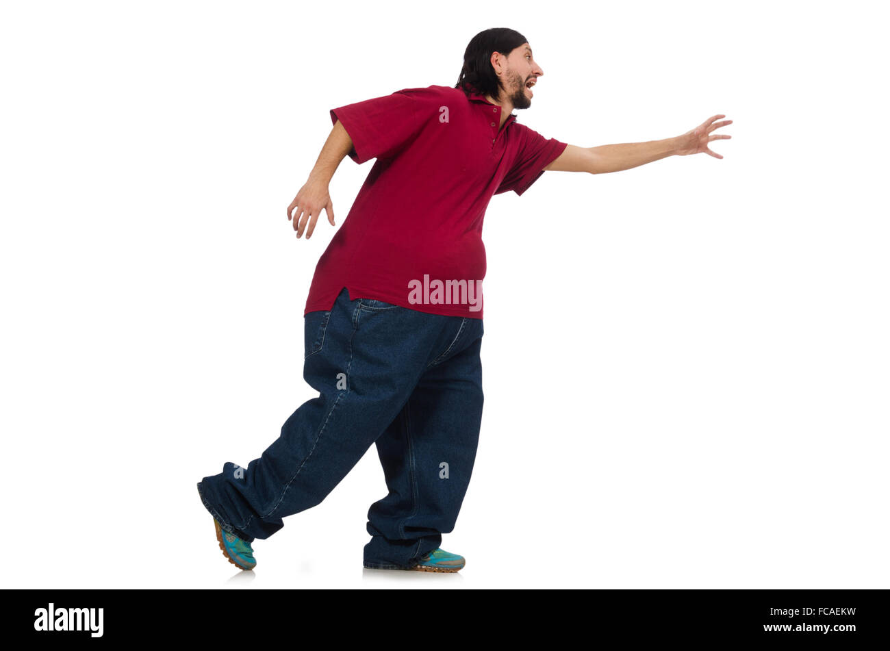 The overweight man isolated on the white Stock Photo - Alamy