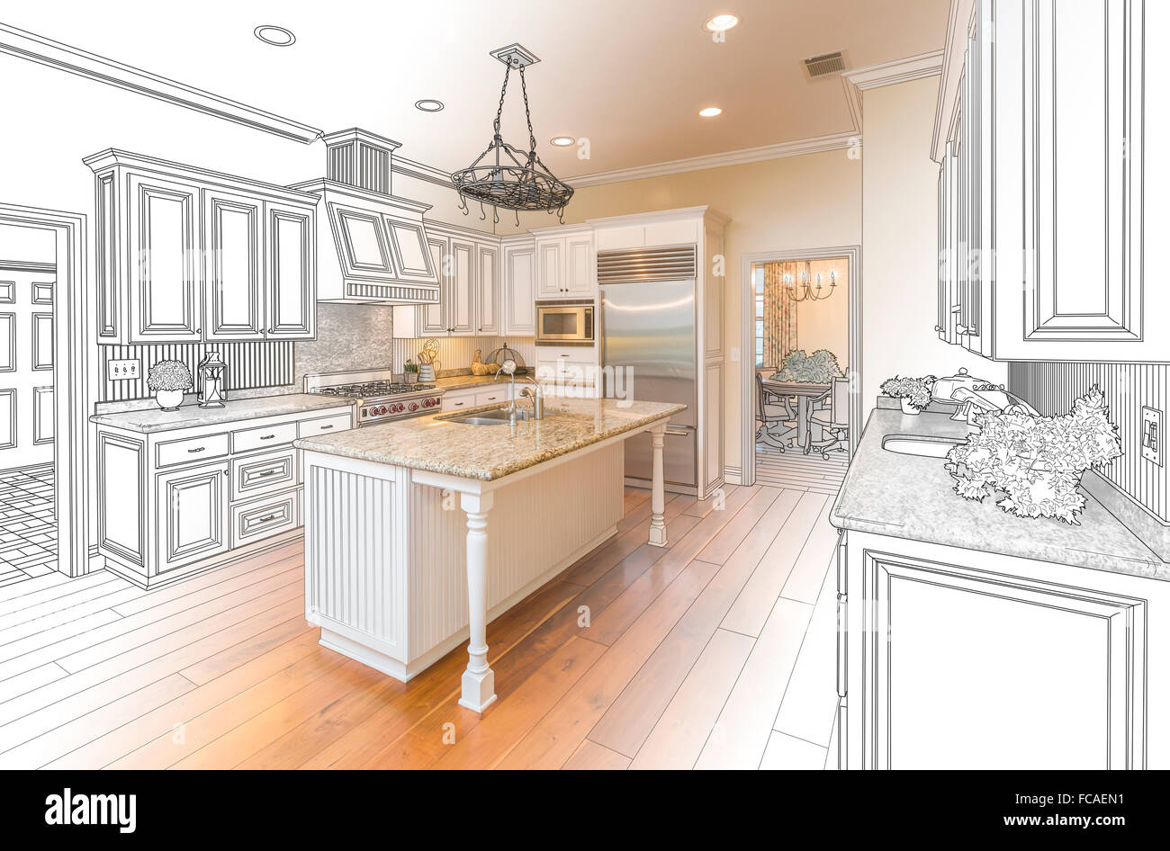 Beautiful Custom Kitchen Design Drawing and Gradated Photo Combination ...