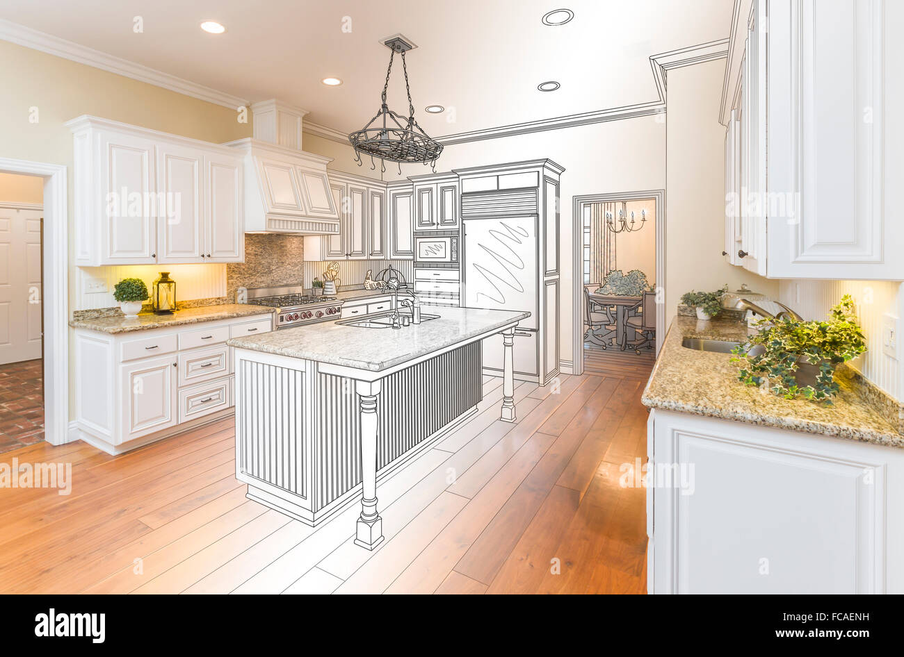 Beautiful Custom Kitchen Design Drawing and Gradated Photo Combination ...