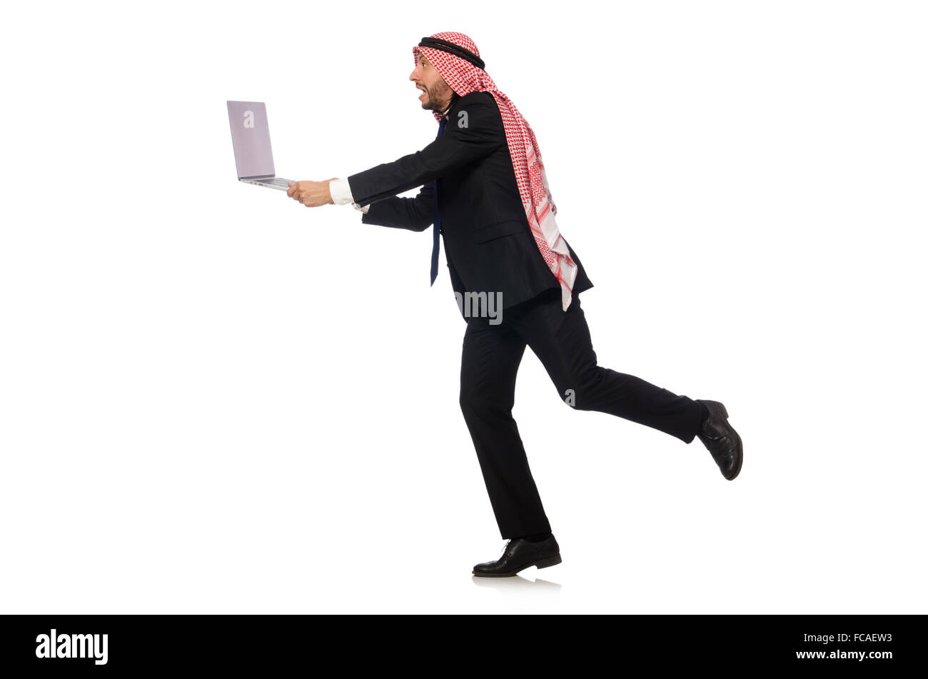Arab businessman with computer on white Stock Photo - Alamy