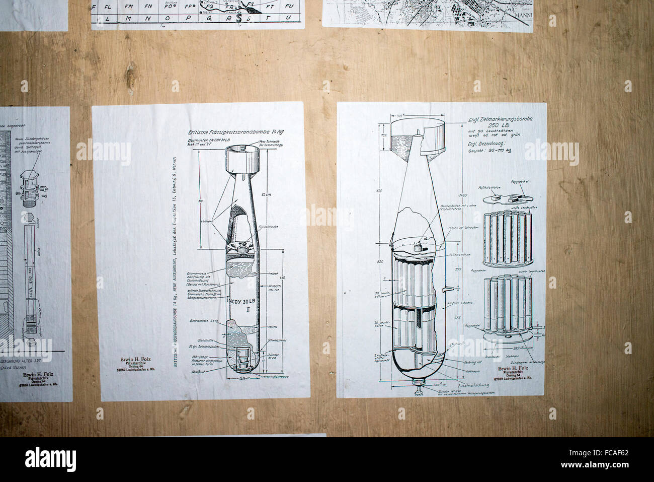 Bomb types explained in a WWII bunker in Ludwigshafen, Germany Stock ...