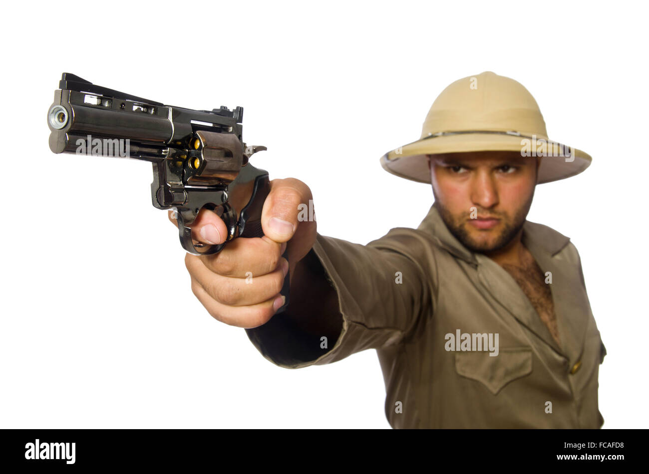 Man with gun isolated on white Stock Photo - Alamy